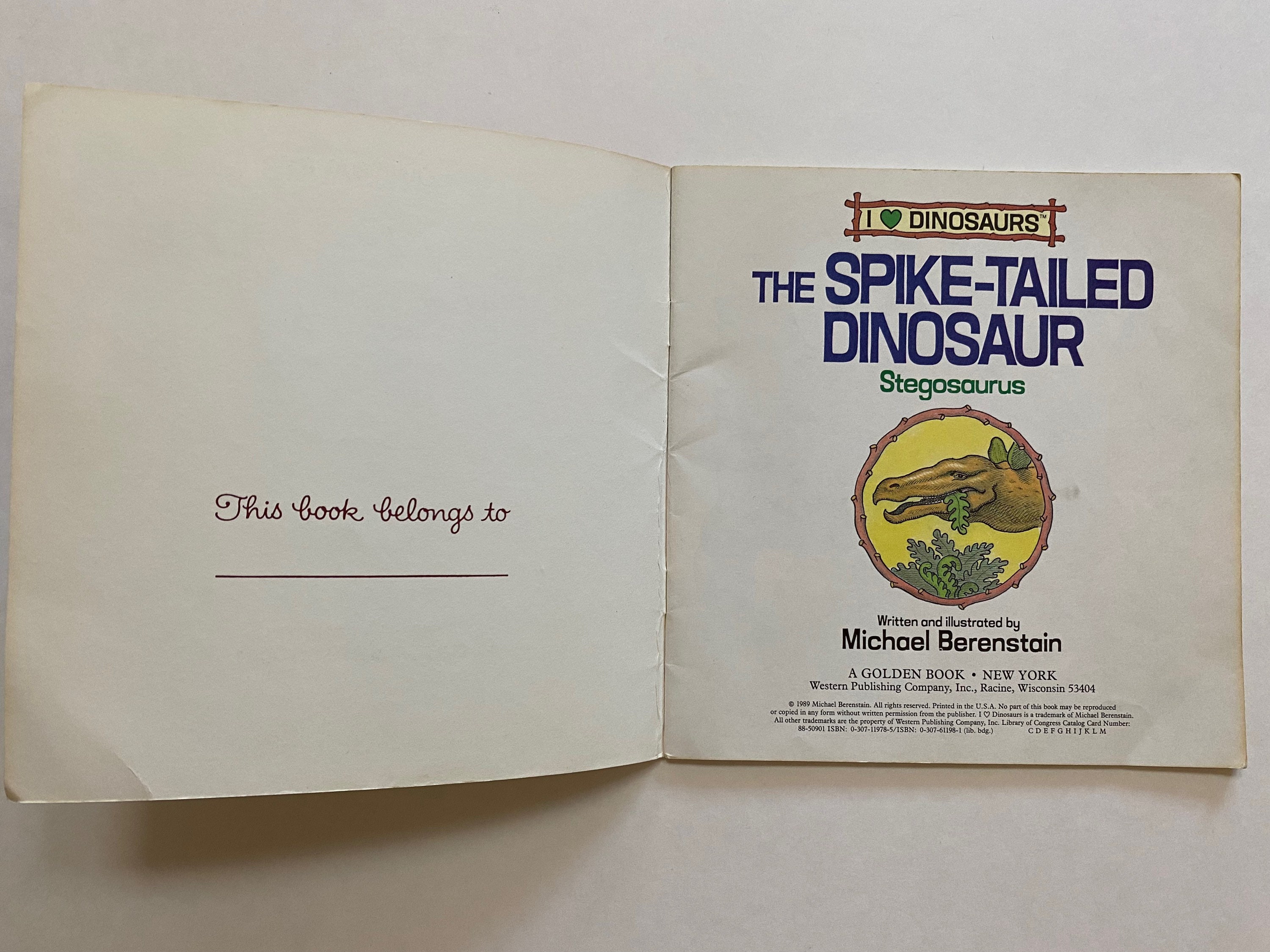 1989 I Love Dinosaurs the Spike Tailed Dinosaur Stegosaurus Golden Look ...