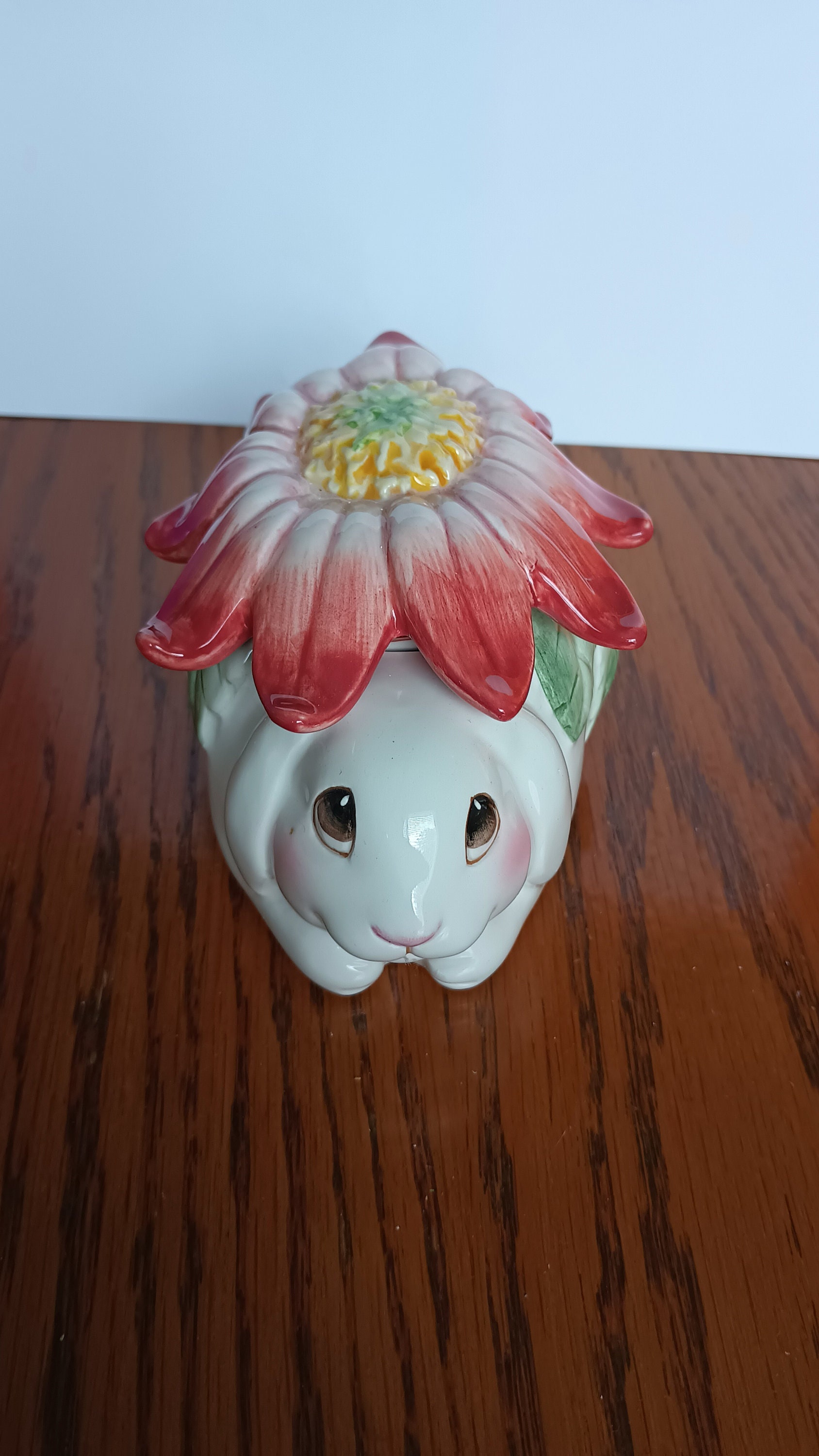 Fitz and Floyd, Bunny Blooms, Oval Box, Lid, White Rabbit, Red Flower ...