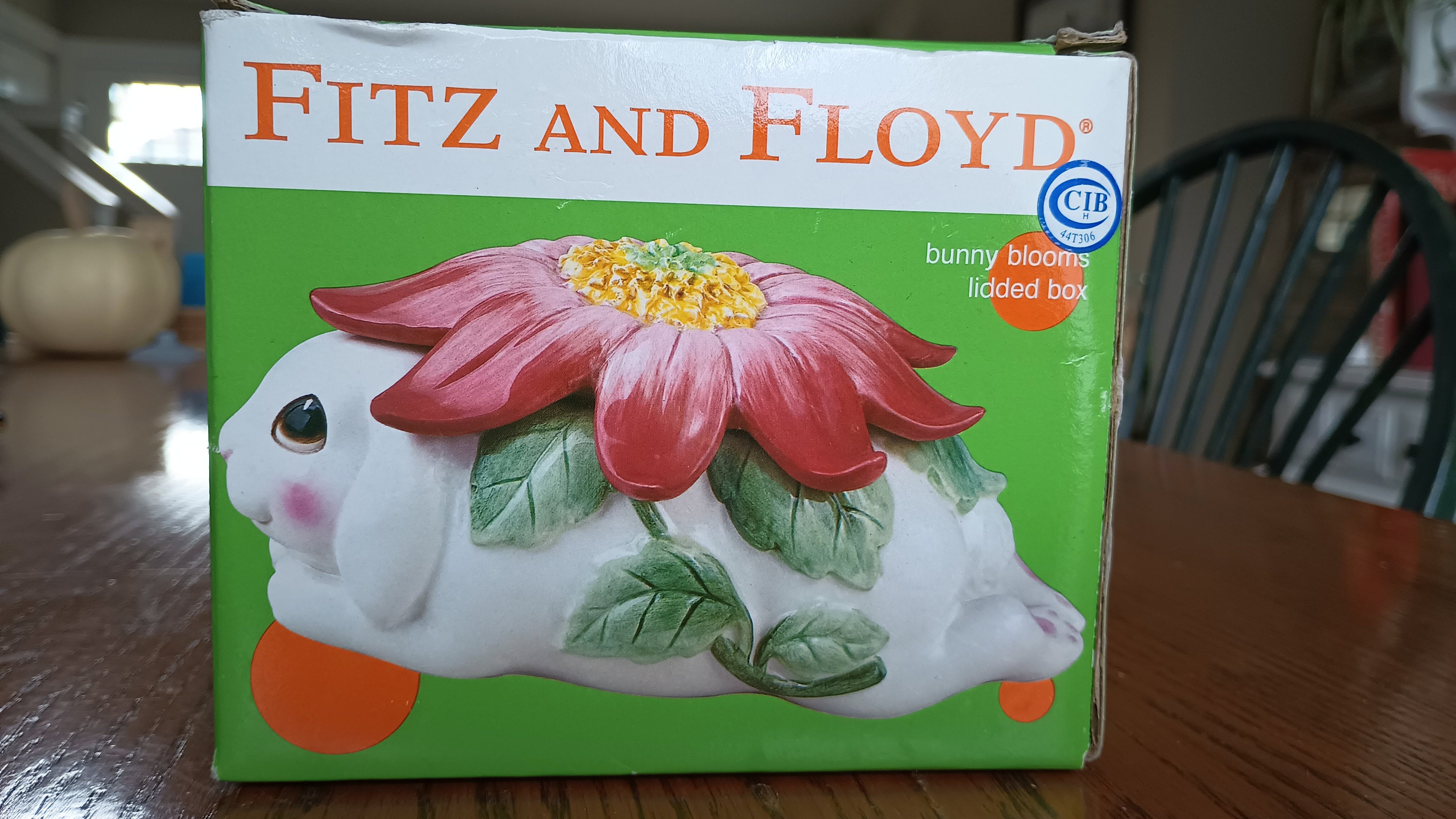 Fitz and Floyd, Bunny Blooms, Oval Box, Lid, White Rabbit, Red Flower ...