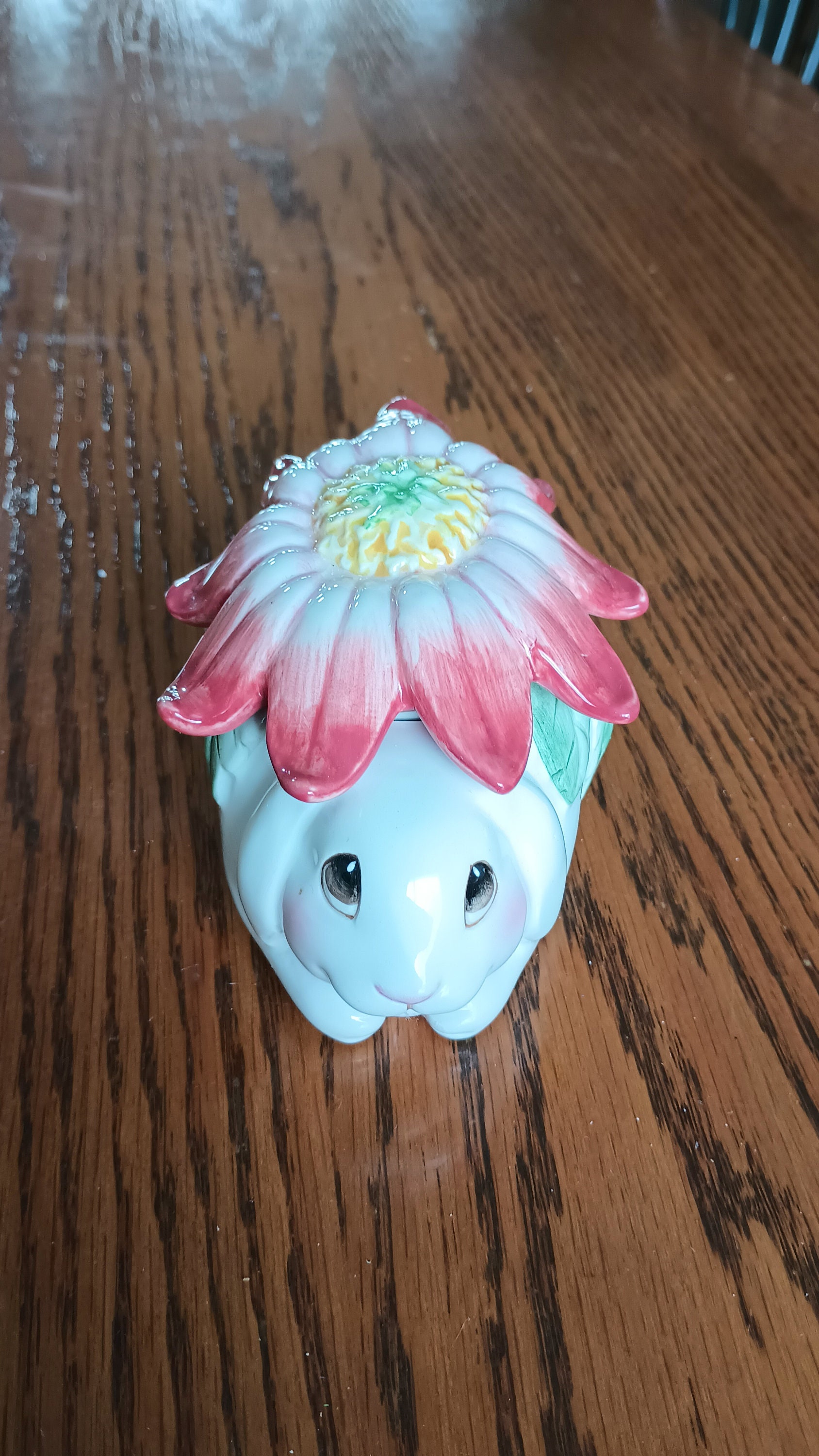 Fitz and Floyd, Bunny Blooms, Oval Box, Lid, White Rabbit, Red Flower ...