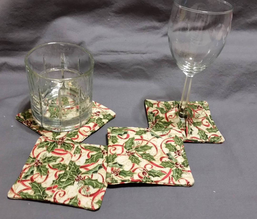 Christmas Fabric Wine Coaster Set/reversible Beverage Coaster/wine ...