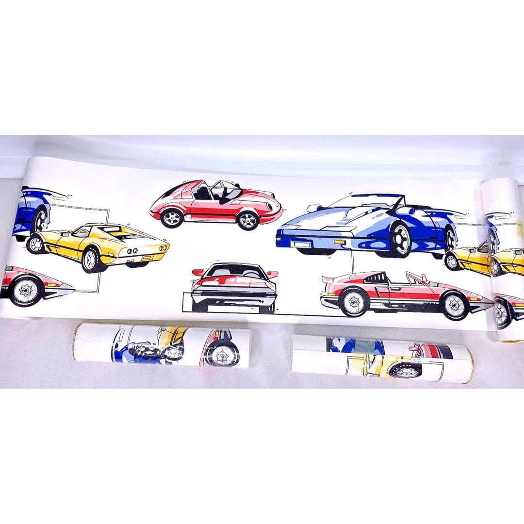 Wallpaper Border 239-2550 Sports Car Pattern 5 Yd X 6.83” Lot of 4 ...