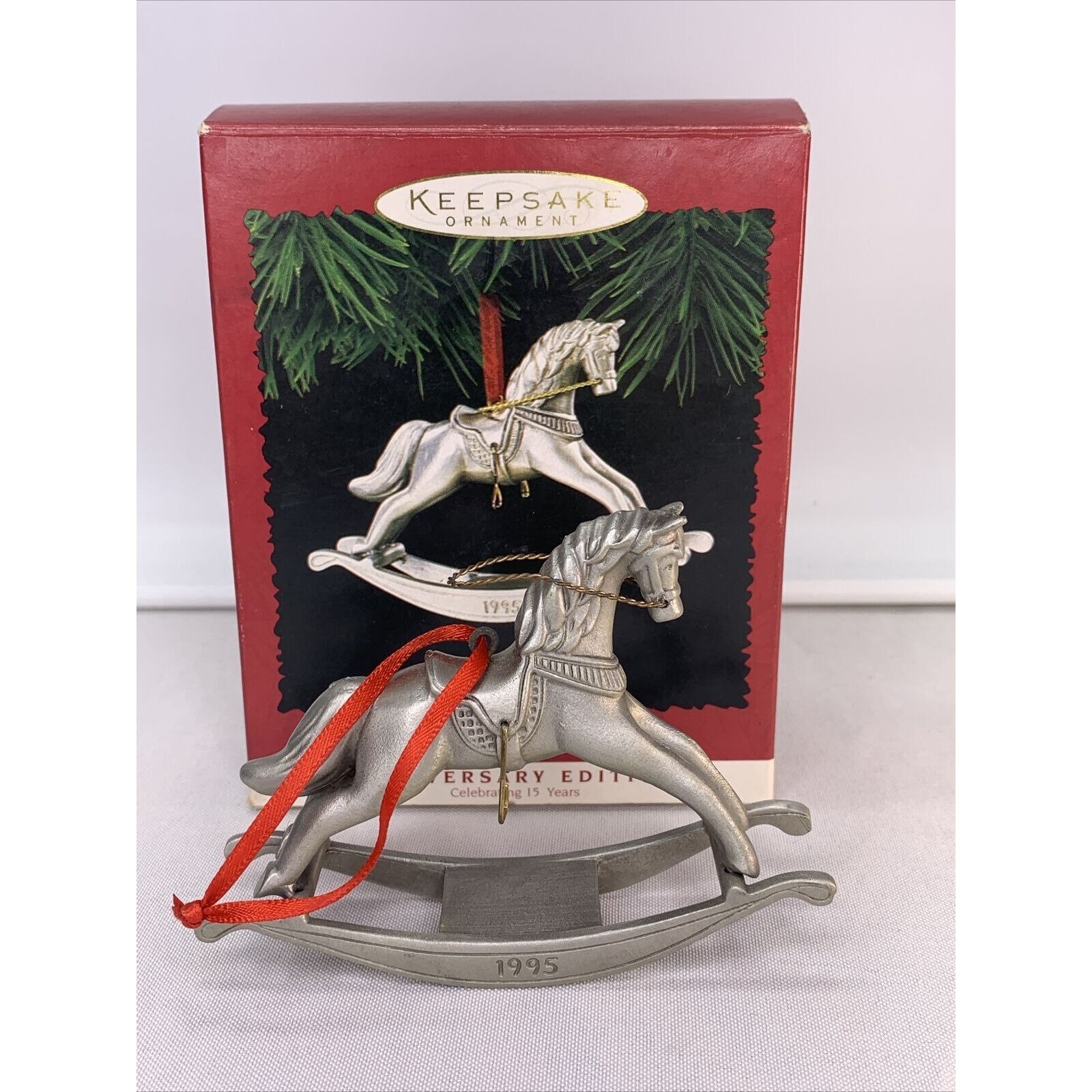 1995 Hallmark Keepsake Ornament Pewter Rocking Horse 15th Anniversary ...