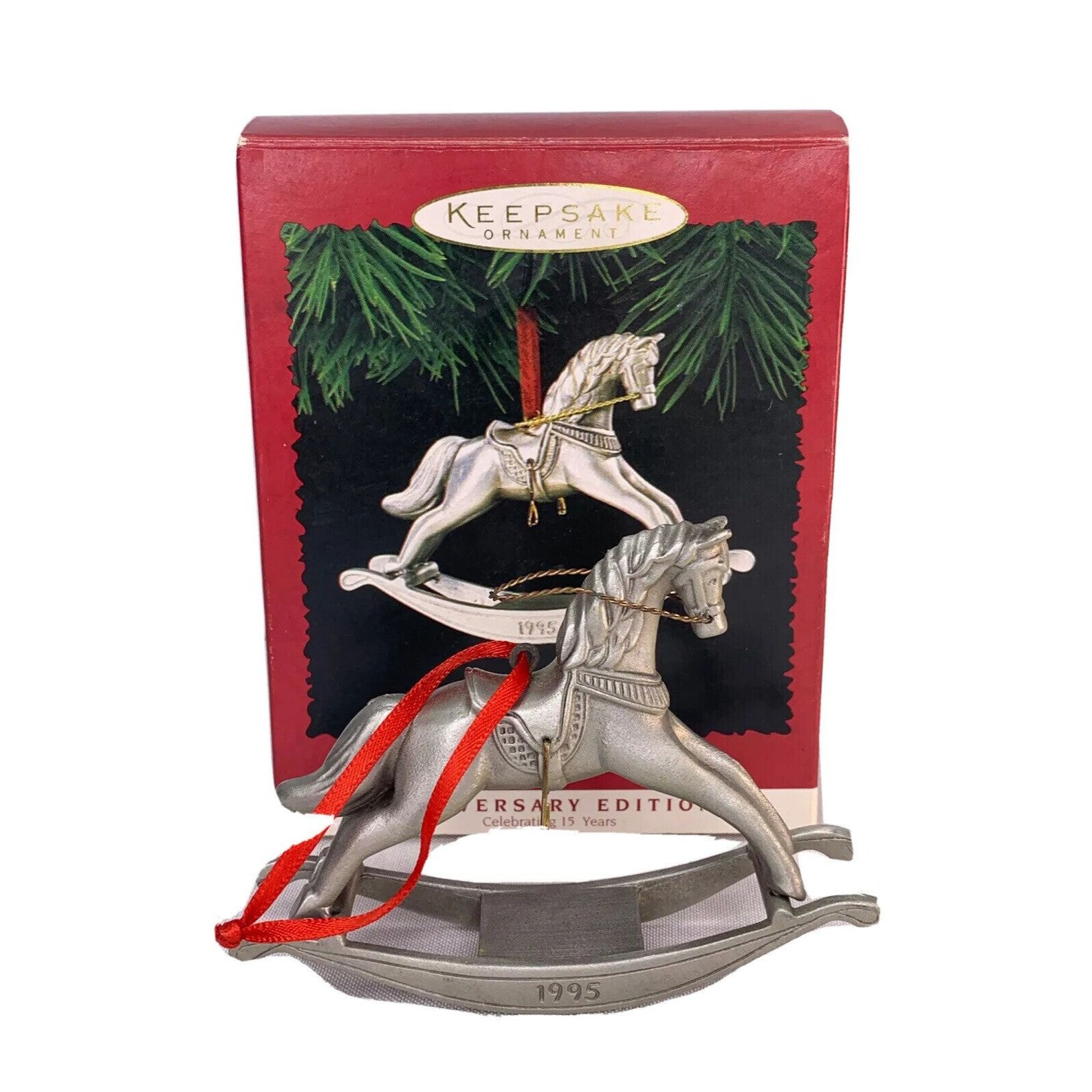 1995 Hallmark Keepsake Ornament Pewter Rocking Horse 15th Anniversary ...