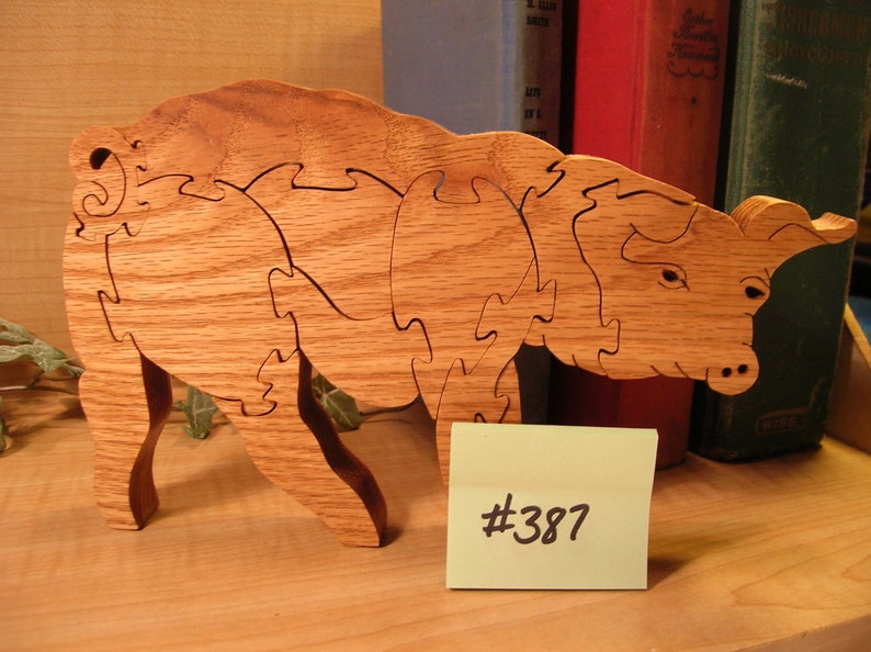 Pet Pig Looking Back Animal Wooden Puzzle 387 | Etsy
