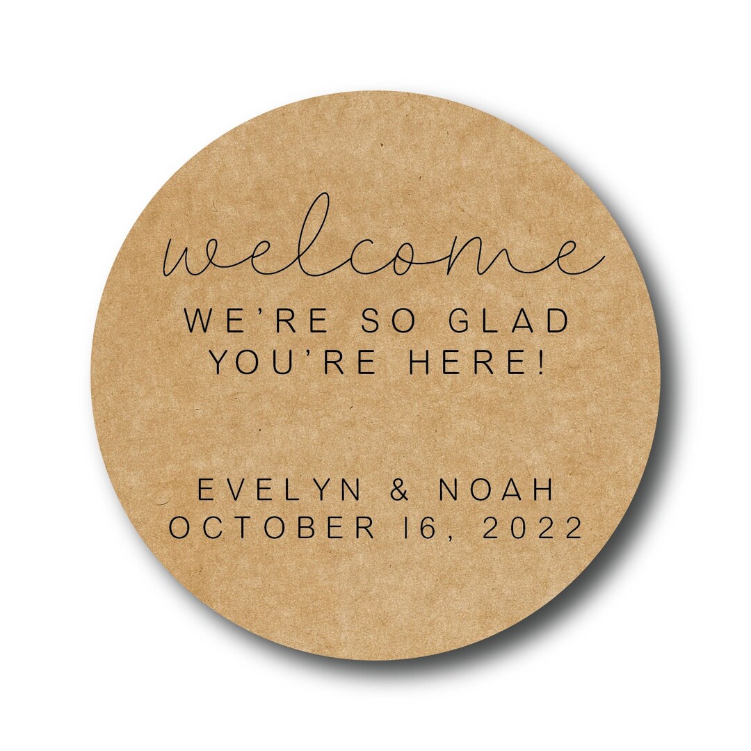 Welcome so Glad You're Here Wedding Stickers - Kraft Wedding Favor Tags ...