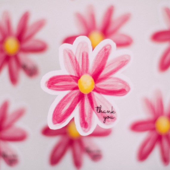 Flower Thank You Sticker Pink Floral Business Owner | Etsy