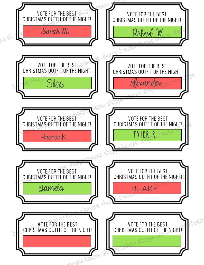 Christmas Ugly Sweater Printable Voting Tickets Ballots - Best Outfit ...