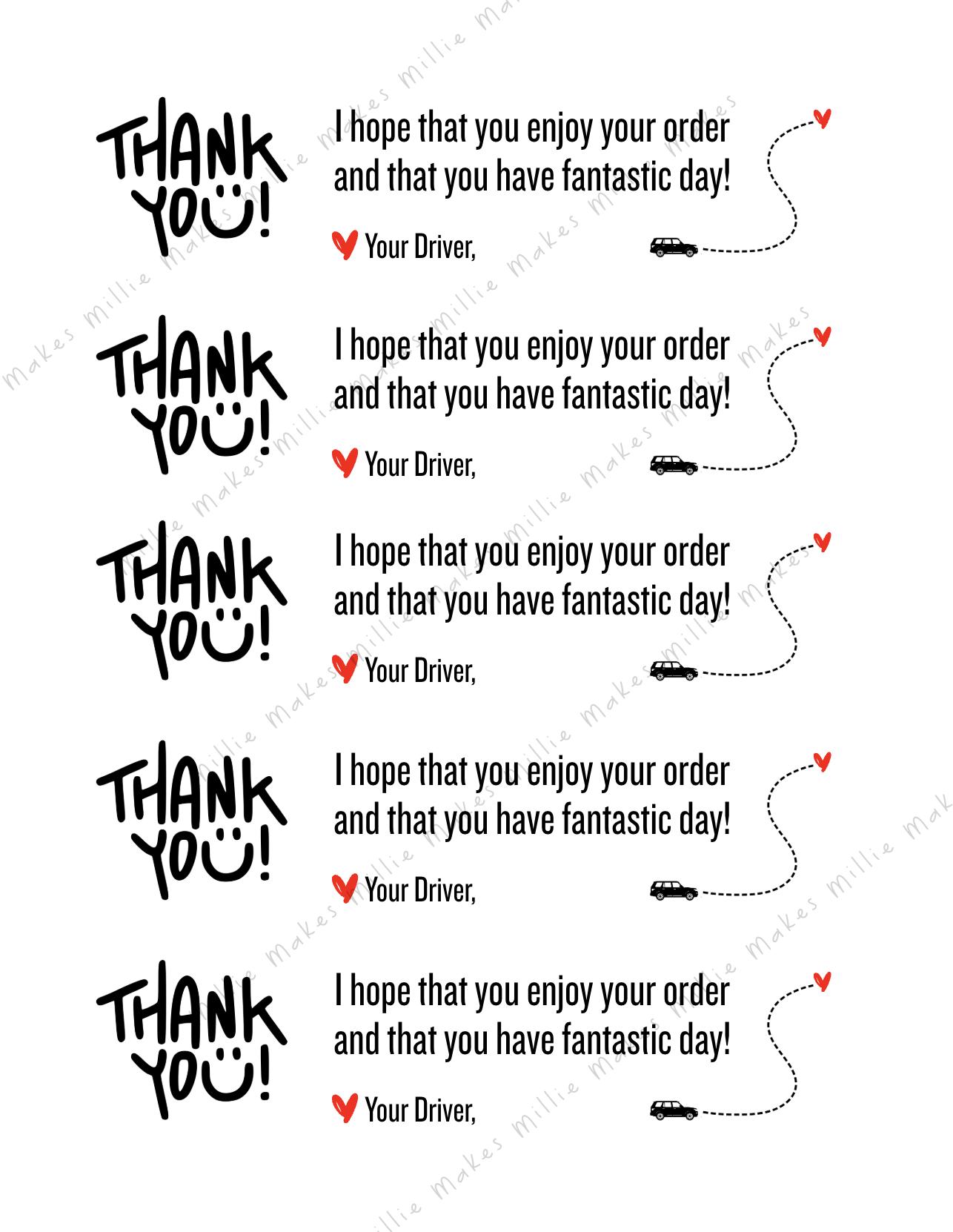 Door Dash Driver Thank You Slip, Note, Card - Delivery Order Packaging ...