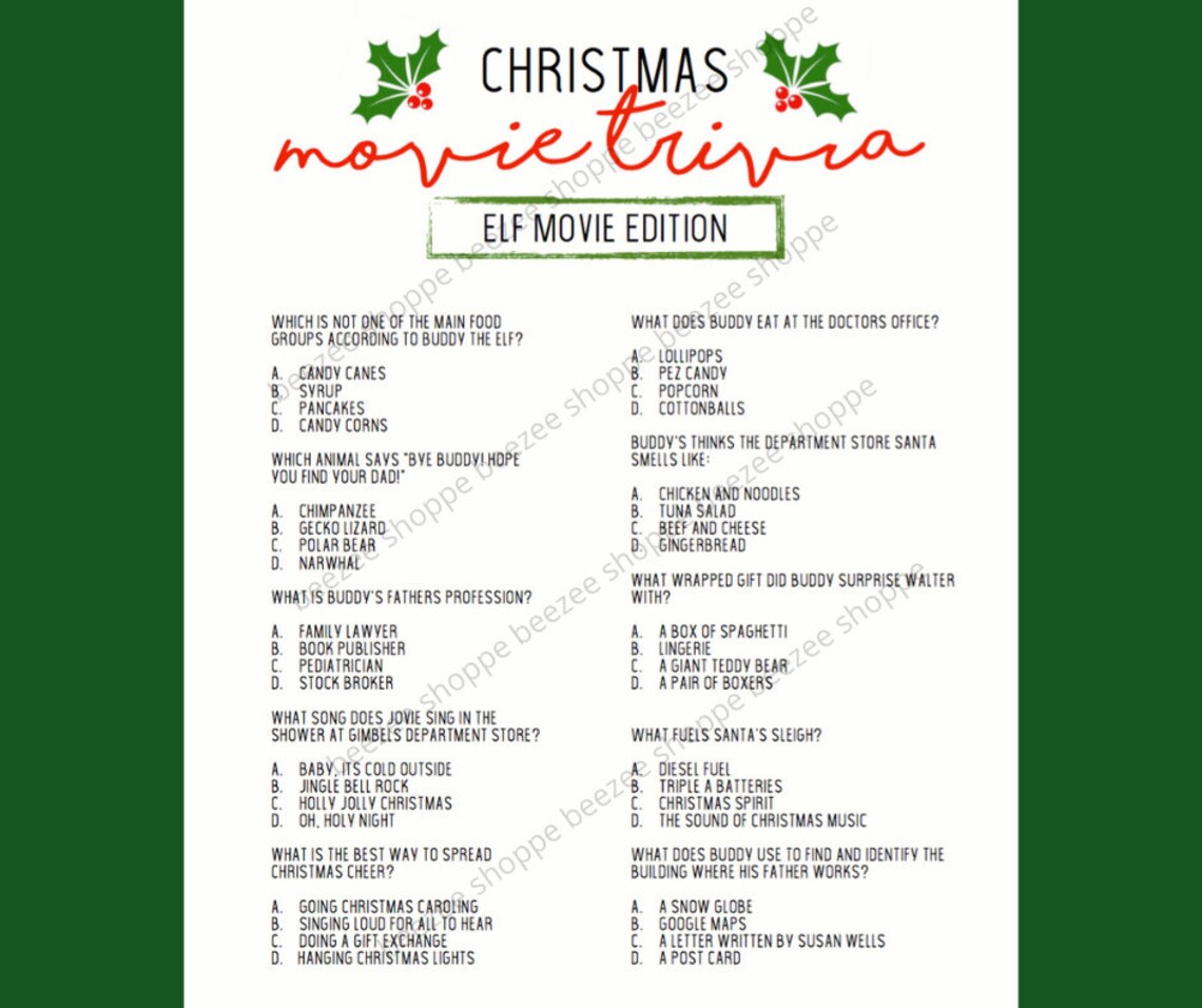 Elf the Movie Trivia FUN Interactive Christmas Party Game Activity ...