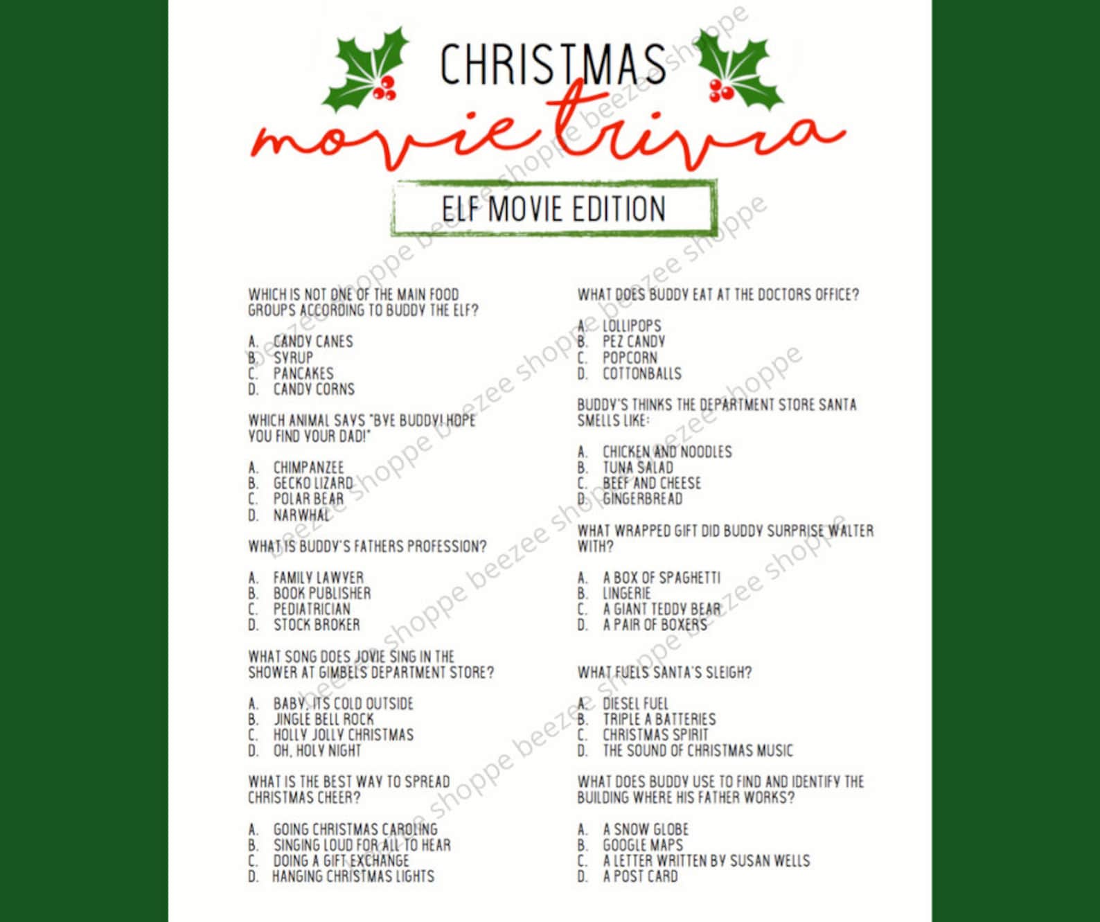 Elf the Movie Trivia FUN Interactive Christmas Party Game Activity ...