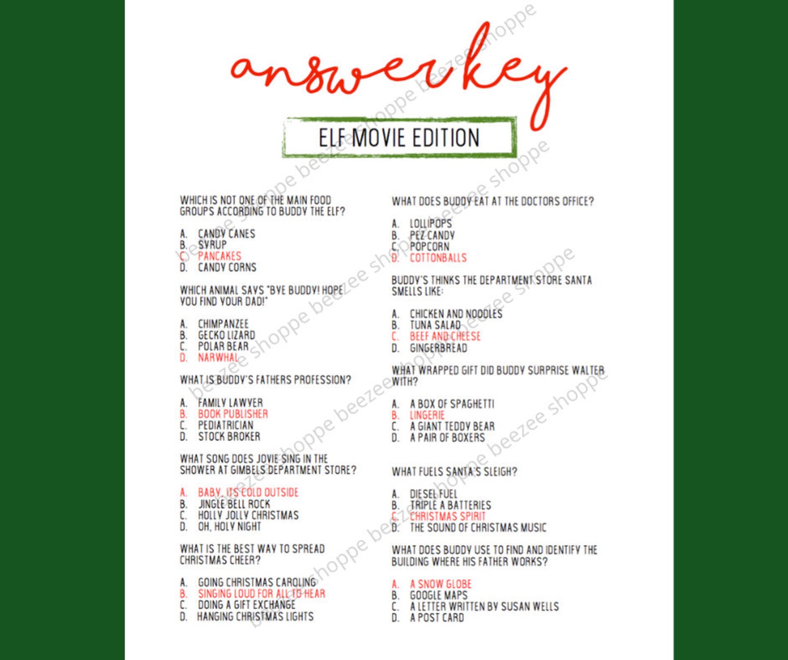 Elf Movie Trivia Game – Christmas Party Quiz - Etsy