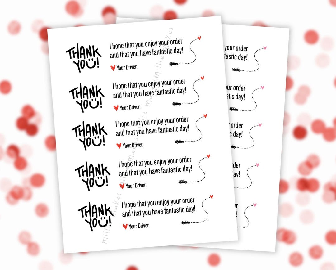 Door Dash Driver Thank You Slip, Note, Card - Delivery Order Packaging ...