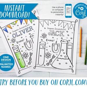 Super Scientist Personalized Coloring Sheet / One Editable Coloring ...