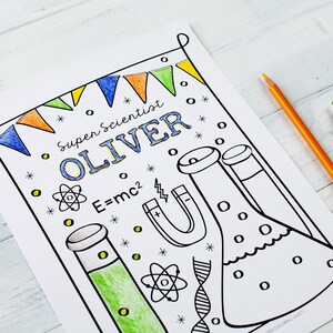 Super Scientist Personalized Coloring Sheet / One Editable Coloring ...