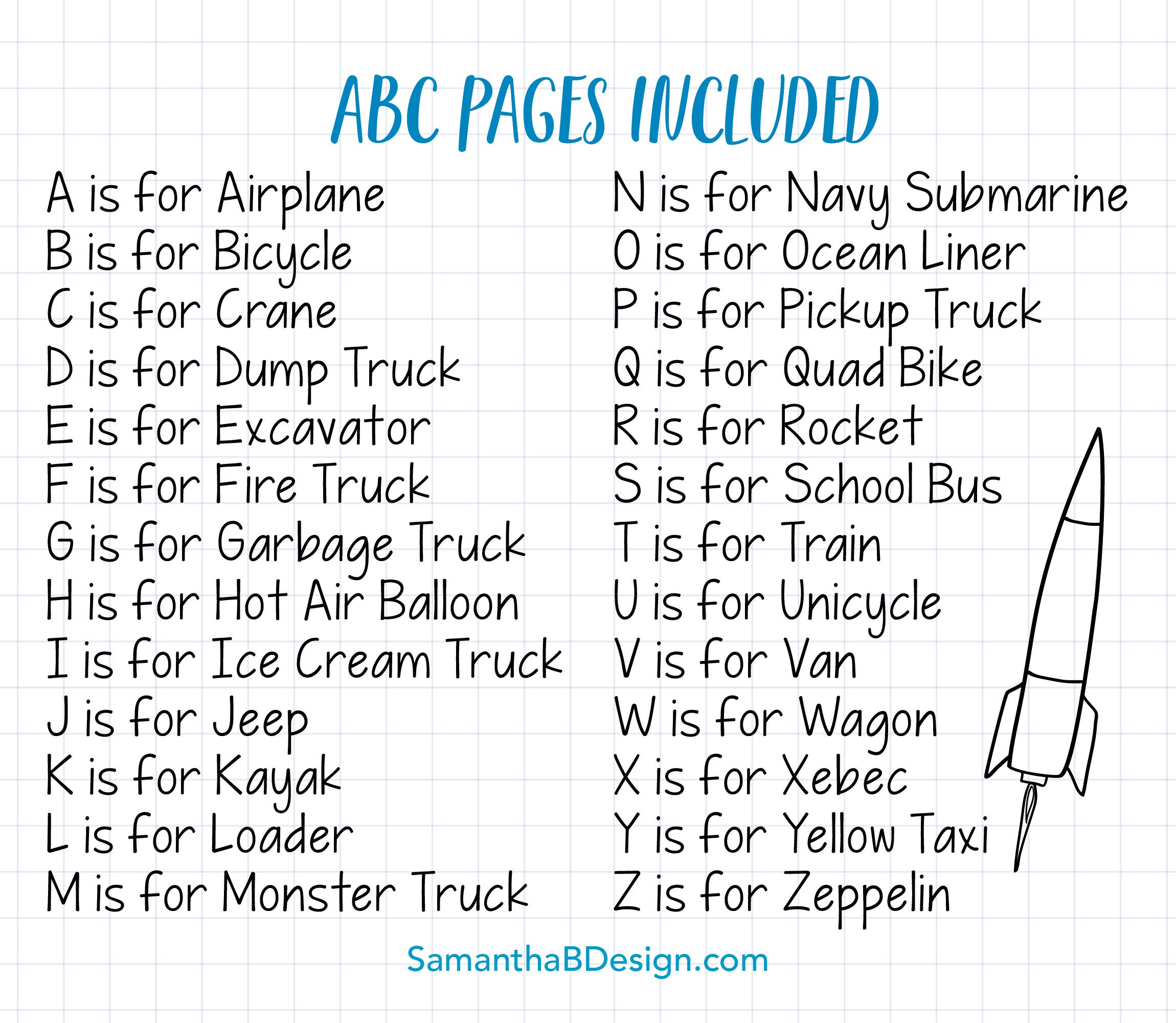 ABC Book Baby Shower Activity Alphabet Things That Go | Etsy