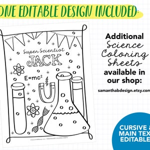 Super Scientist Personalized Coloring Sheet / One Editable Coloring ...
