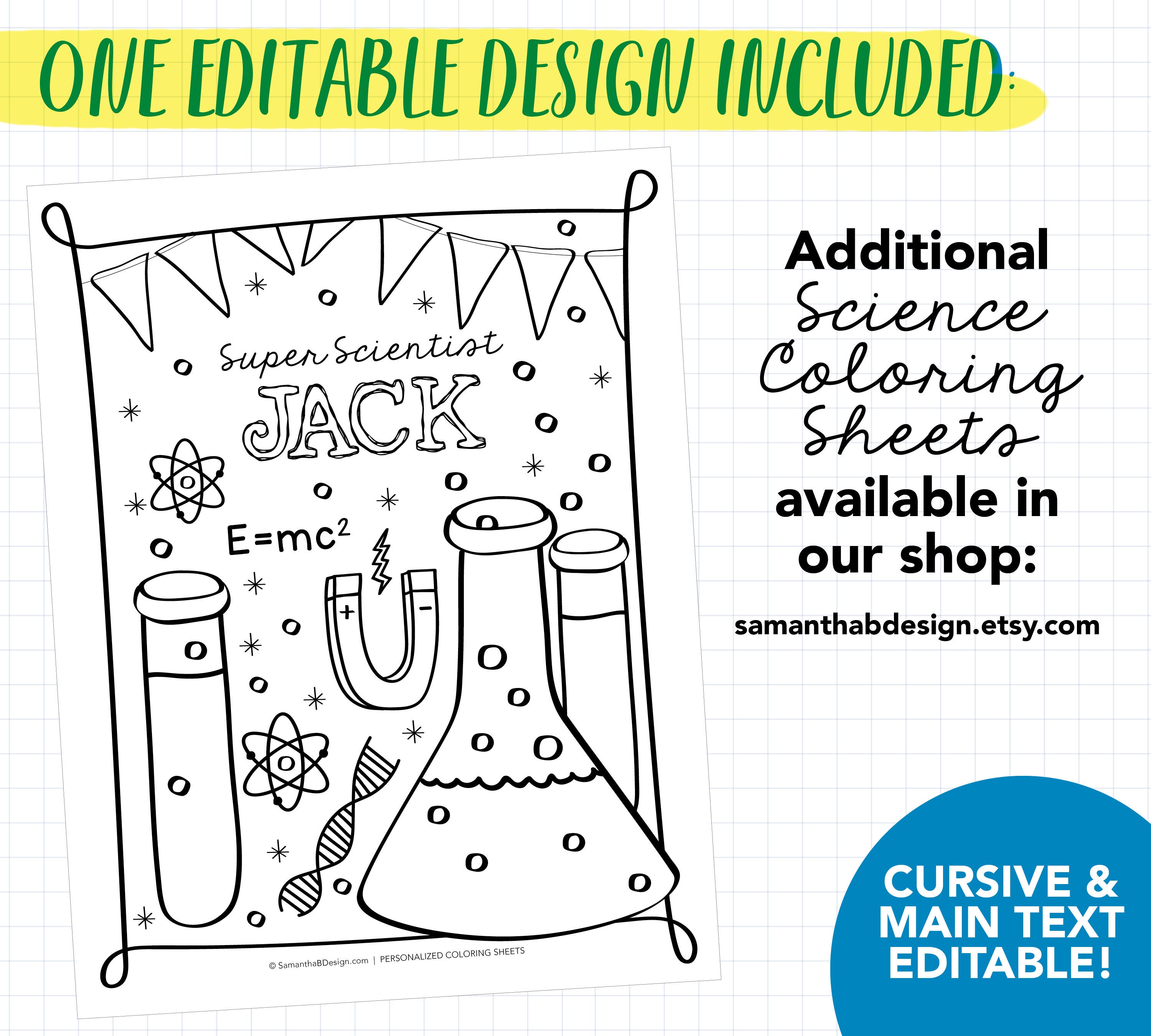 Super Scientist Personalized Coloring Sheet / One Editable | Etsy