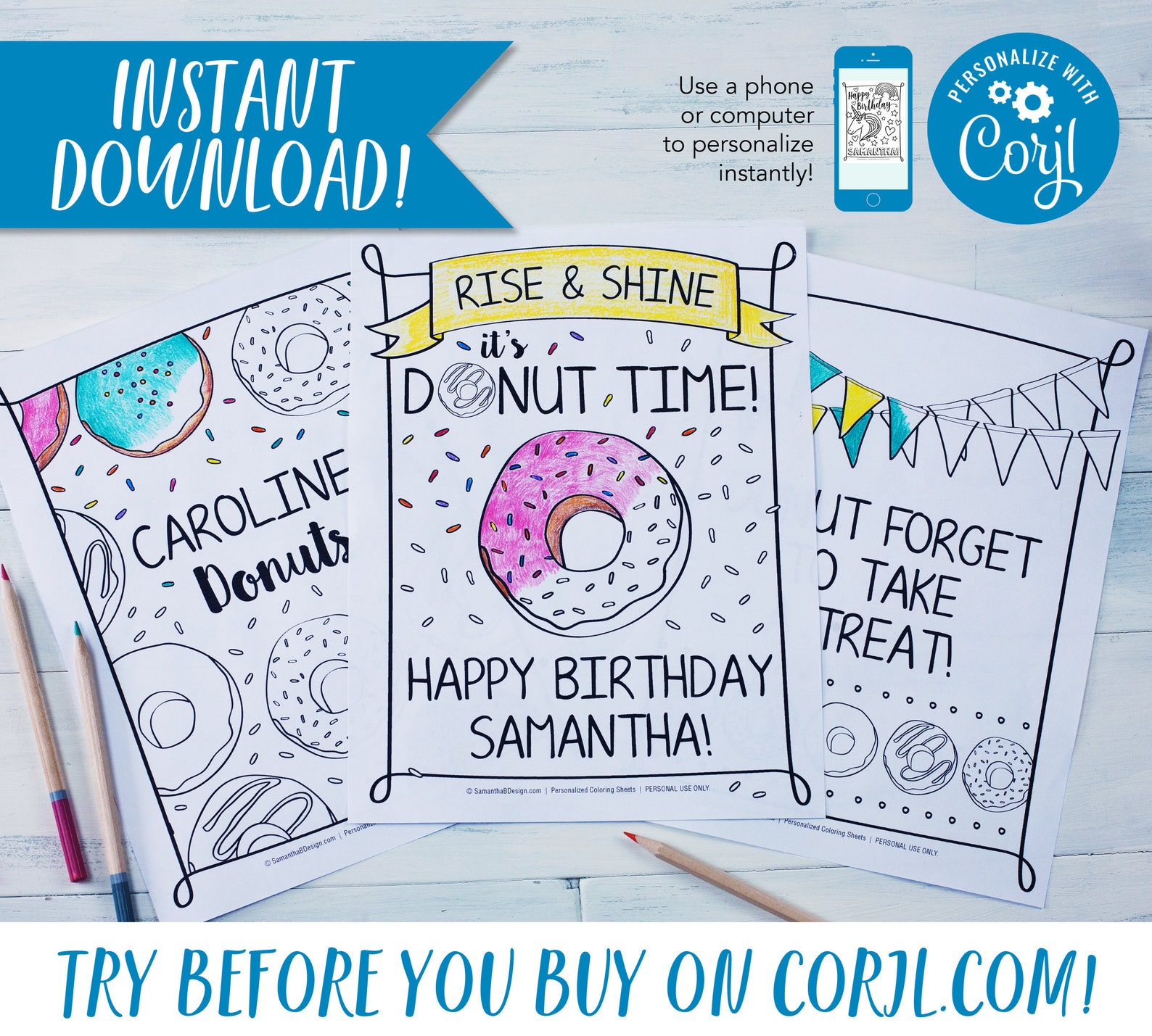 Donut Birthday Party Personalized Coloring Sheets Party Favor - Etsy
