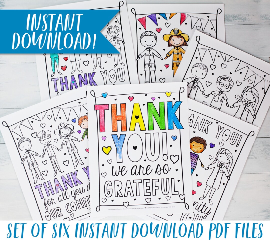 Community Thank You Coloring Pages: Kid's Activity (six 8.5x11" PDF) - Etsy