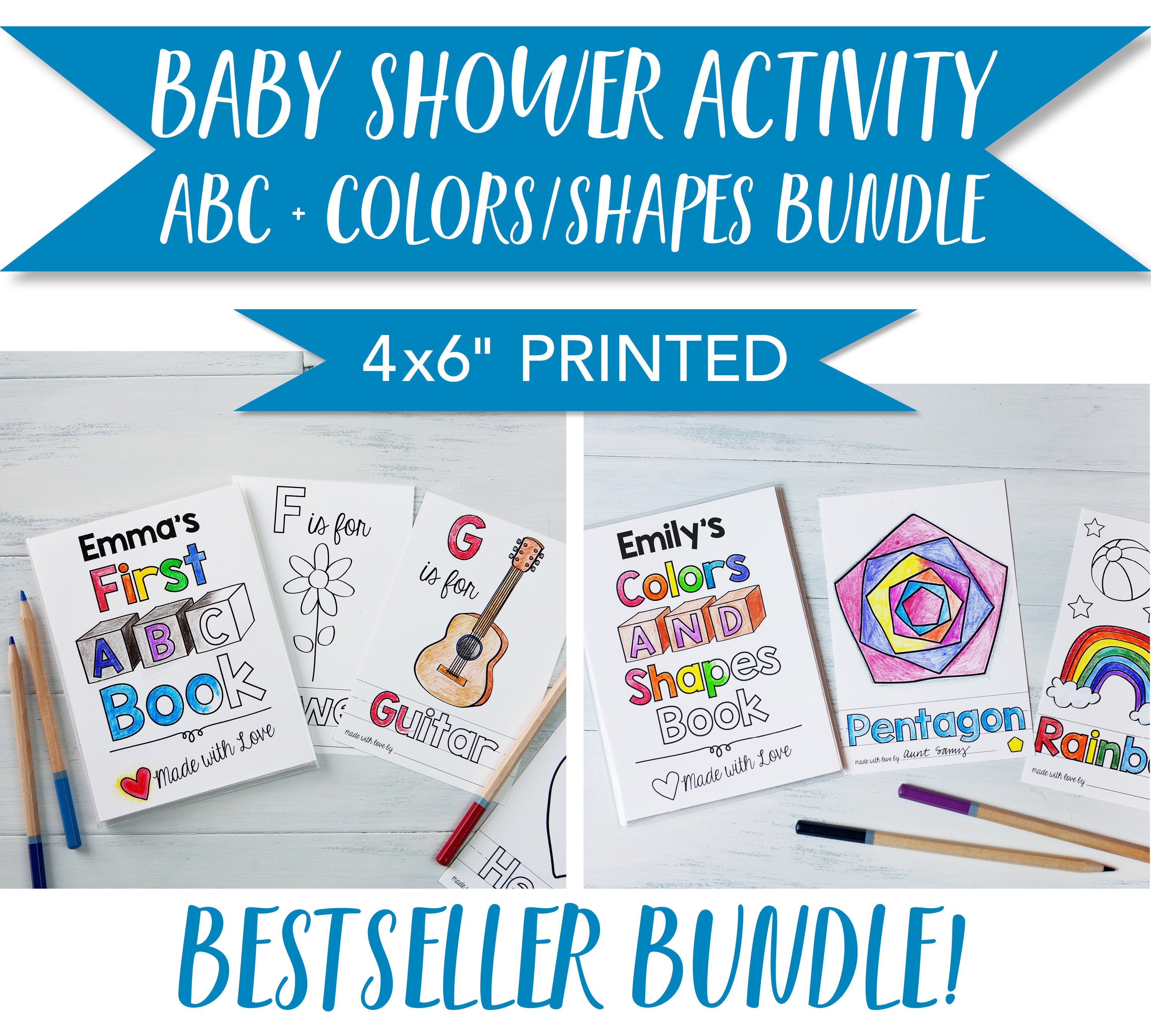 Baby Shower Activity / ABC Book and Colors and Shapes Coloring | Etsy