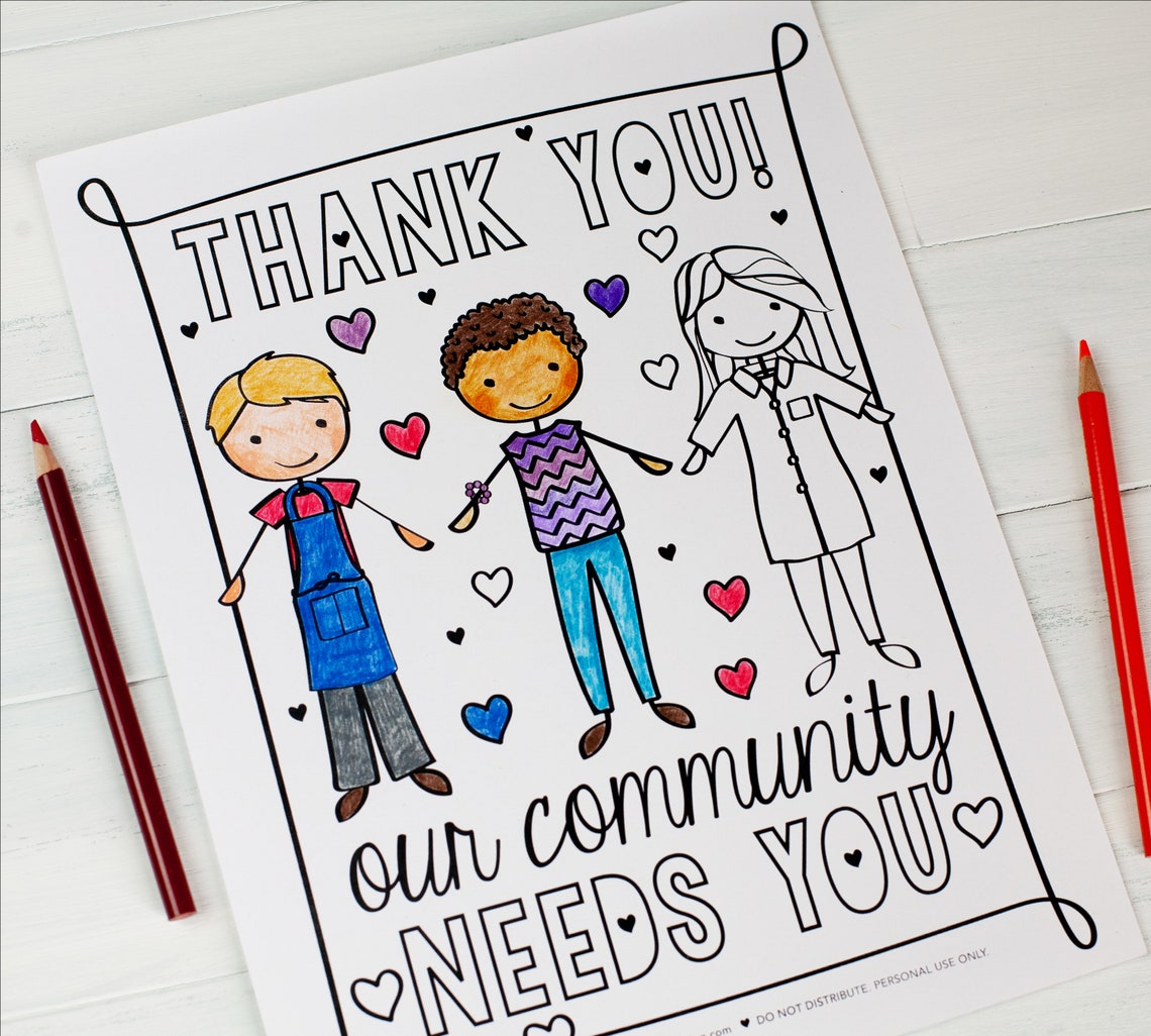 Community Thank You Coloring Pages: Kid's Activity (six 8.5x11" PDF) - Etsy