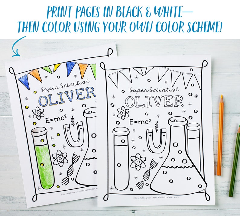 Super Scientist Personalized Coloring Sheet / One Editable - Etsy