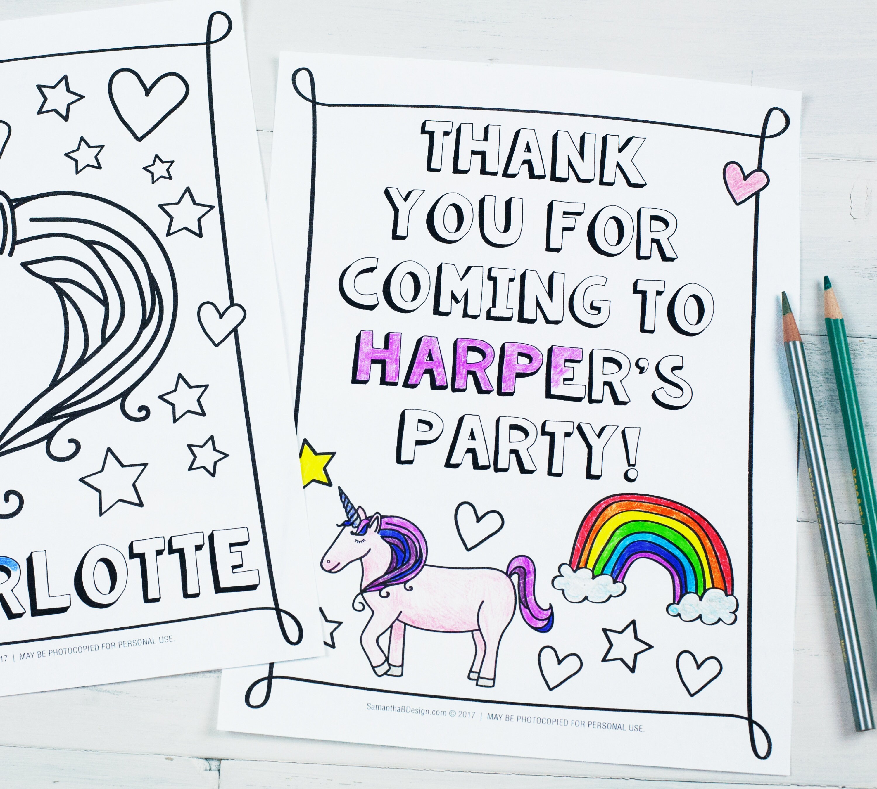 Personalized Unicorn Coloring Pages for Birthday Party | Editable ...