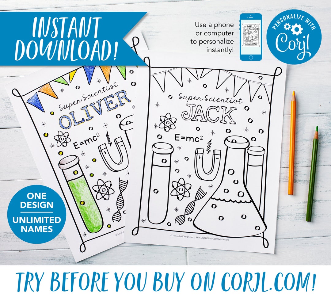 Super Scientist Personalized Coloring Sheet / One Editable Coloring ...