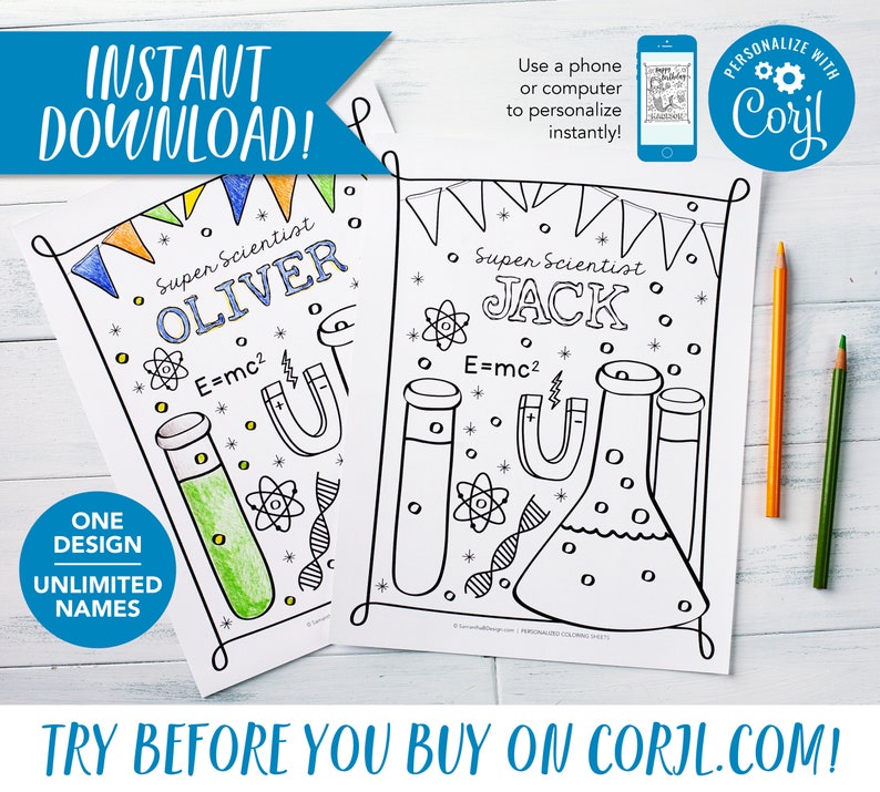 Super Scientist Personalized Coloring Sheet / One Editable | Etsy