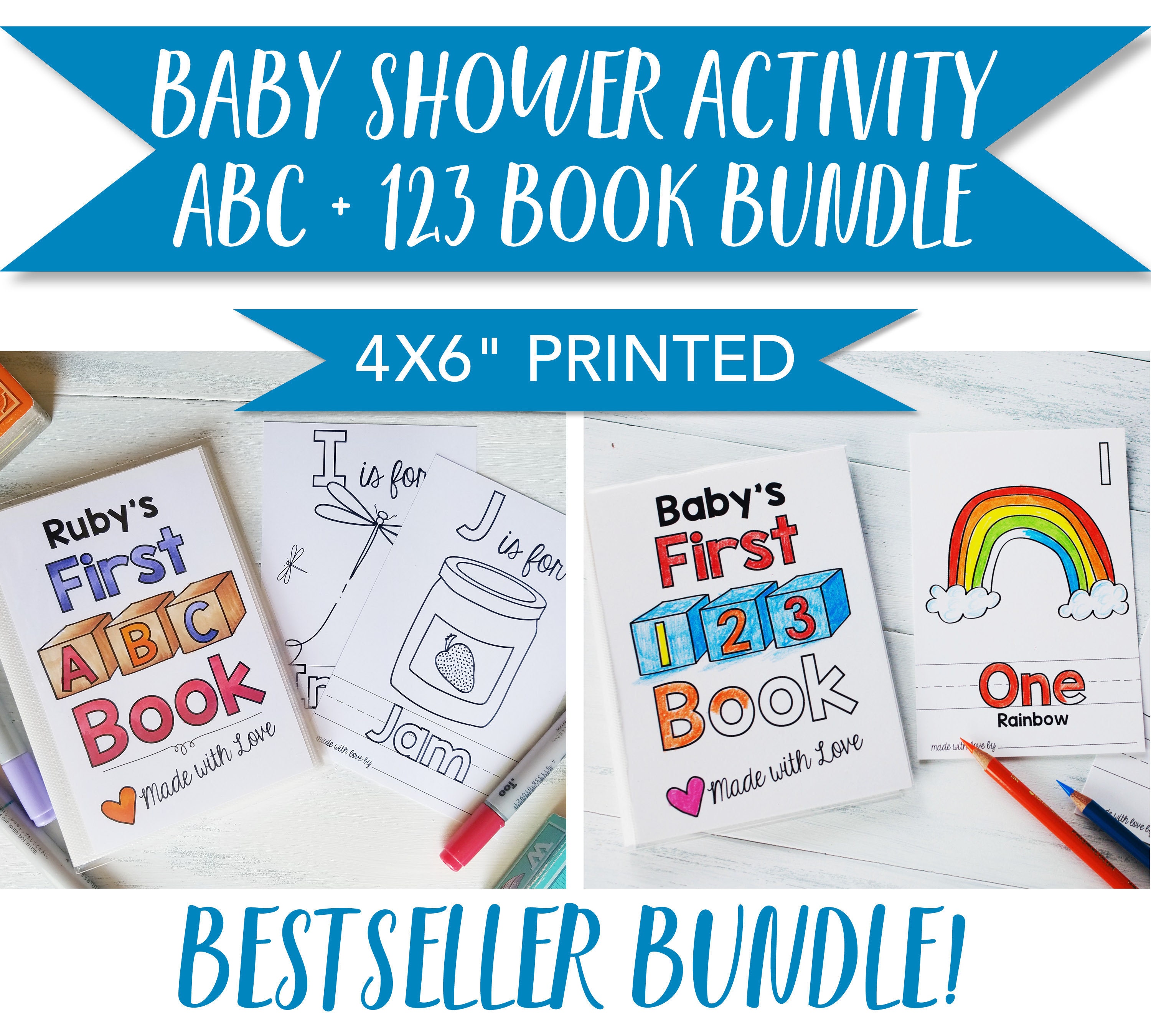 ABC Book Baby Shower Activity with 123 Book Bestselling Bundle | Etsy