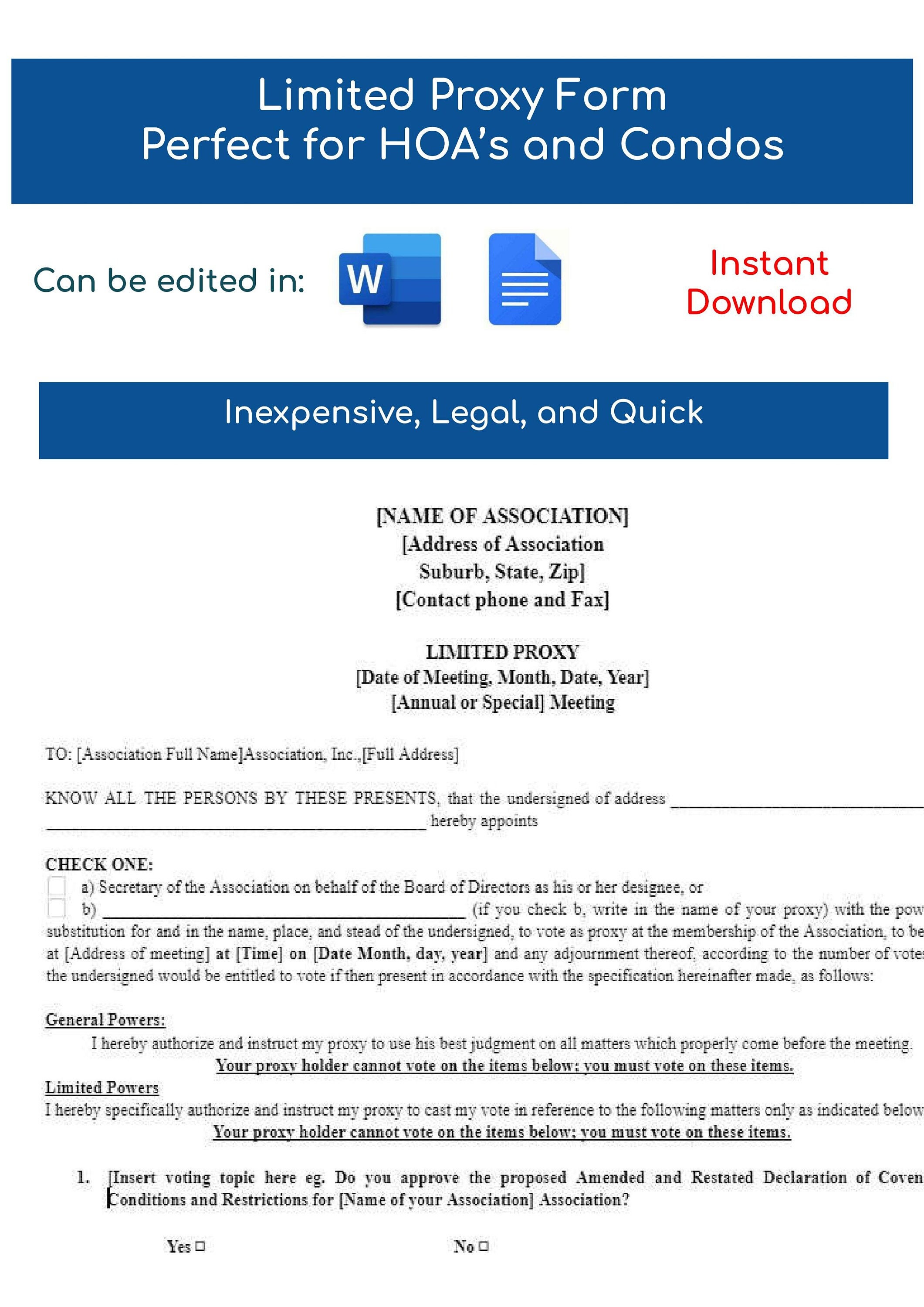 Limited Proxy Form (for Hoa's and Condo Associations) - Etsy