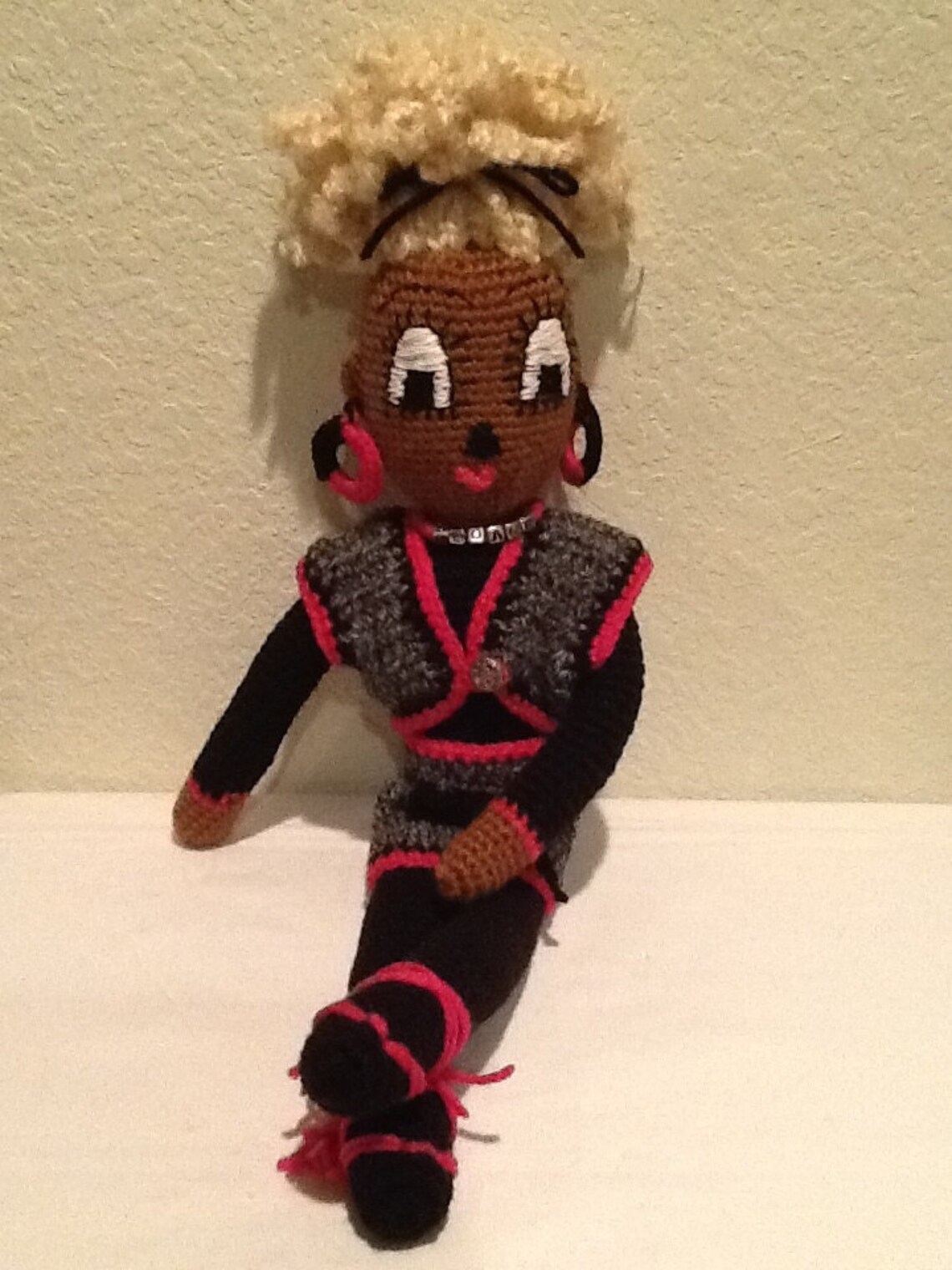 Crochet 21" African American Doll, Blond Dreadlocks, Crochet Black Doll ...