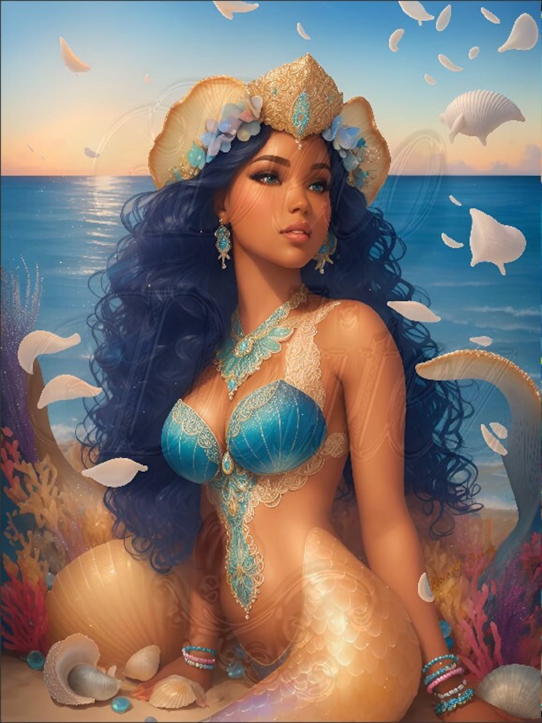 Digital Mermaid Clipart Sea Glass Mermaid 3 Signed Limited Ed Digital Prints Custom Designed