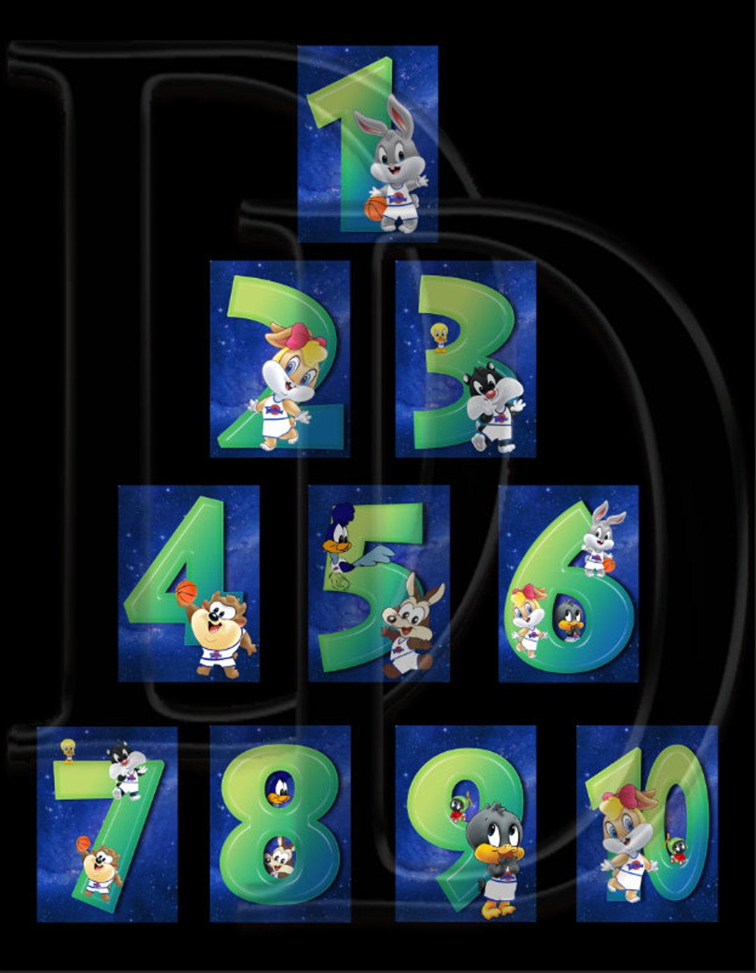 Digital 5"x7" BABY JAM Space-themed Table Numbers 1-10 for Kids Parties ...