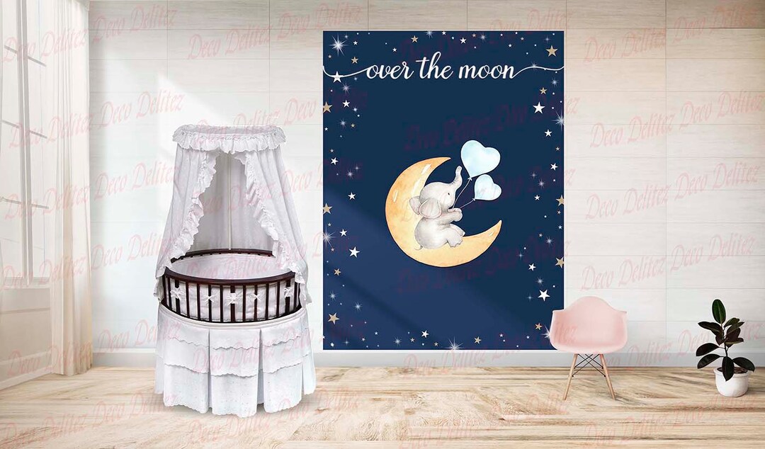 Baby Elephant OVER THE MOON Backdrop; Baby Shower; Decorative Poster - Etsy