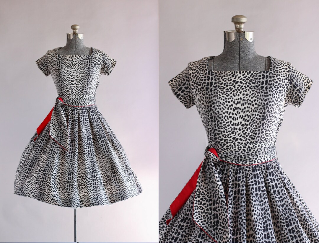 Vintage 1950s Dress / 50s Cotton Dress / Peggy Page Black and White ...