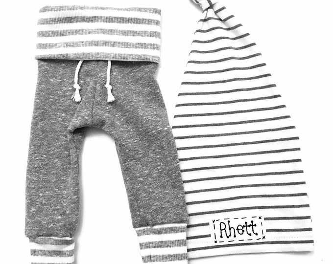 SET Hat and Fold Over Pants Hand Embroidered Beanie Knot - Etsy