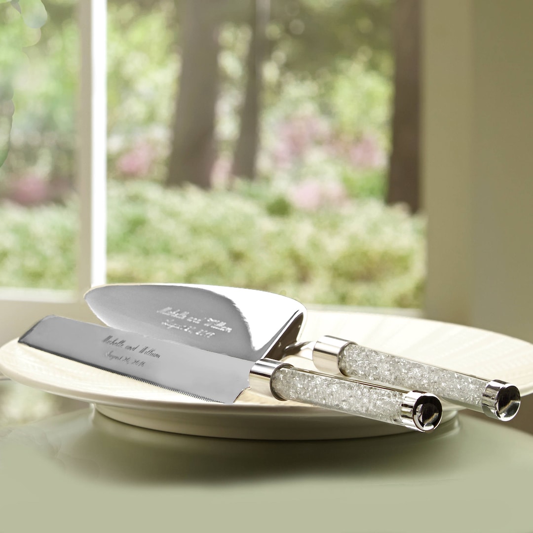 Crystal Diamond Wedding Cake Serving Set: Personalized Knife & Server ...
