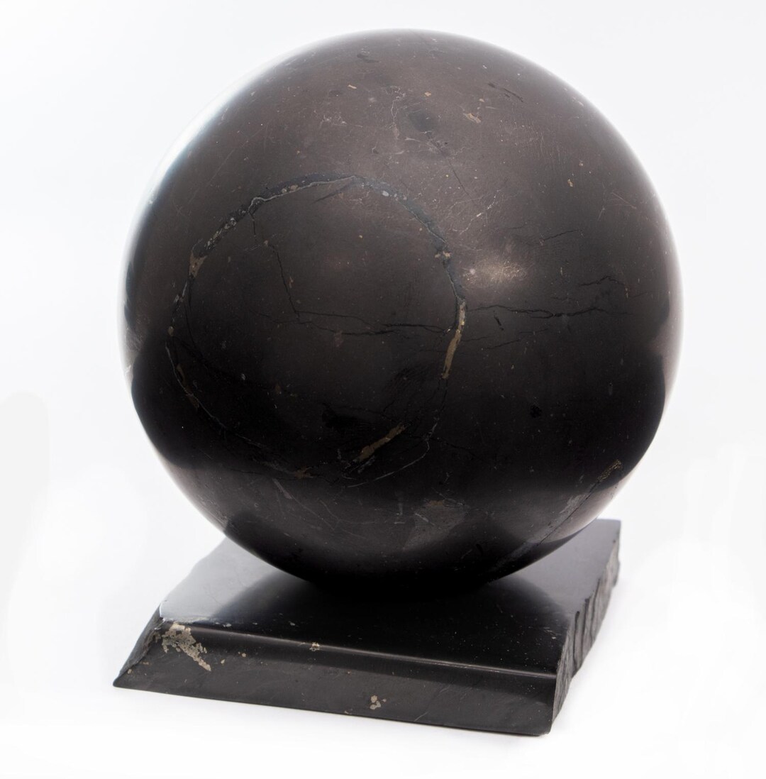 Authentic Shungite Sphere With Pyrite Inclusions 3.74 Inch Stone Ball ...