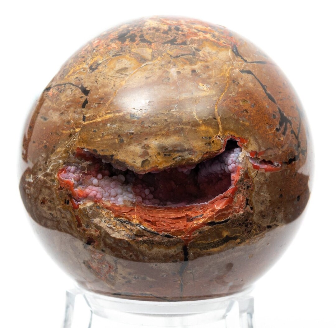 Rare Fire AGATE Botryoidal Geode Sphere Stone 2.01 Inch Crystal Ball ...