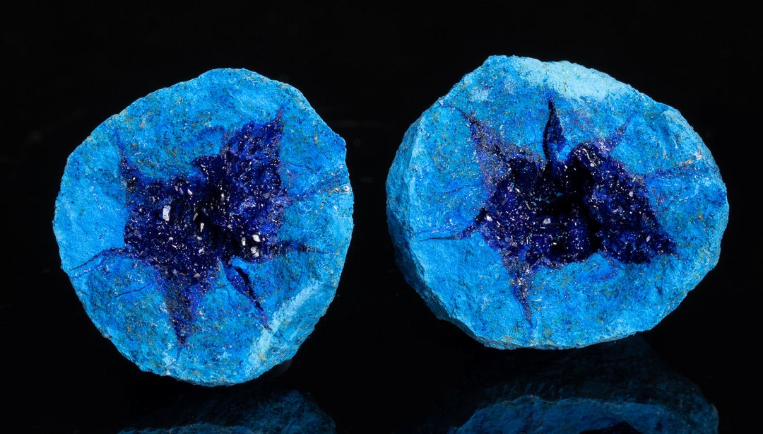 Pair Blue AZURITE Crystal Geode 0.53 Oz Worry Chakra Stone Specimen ...