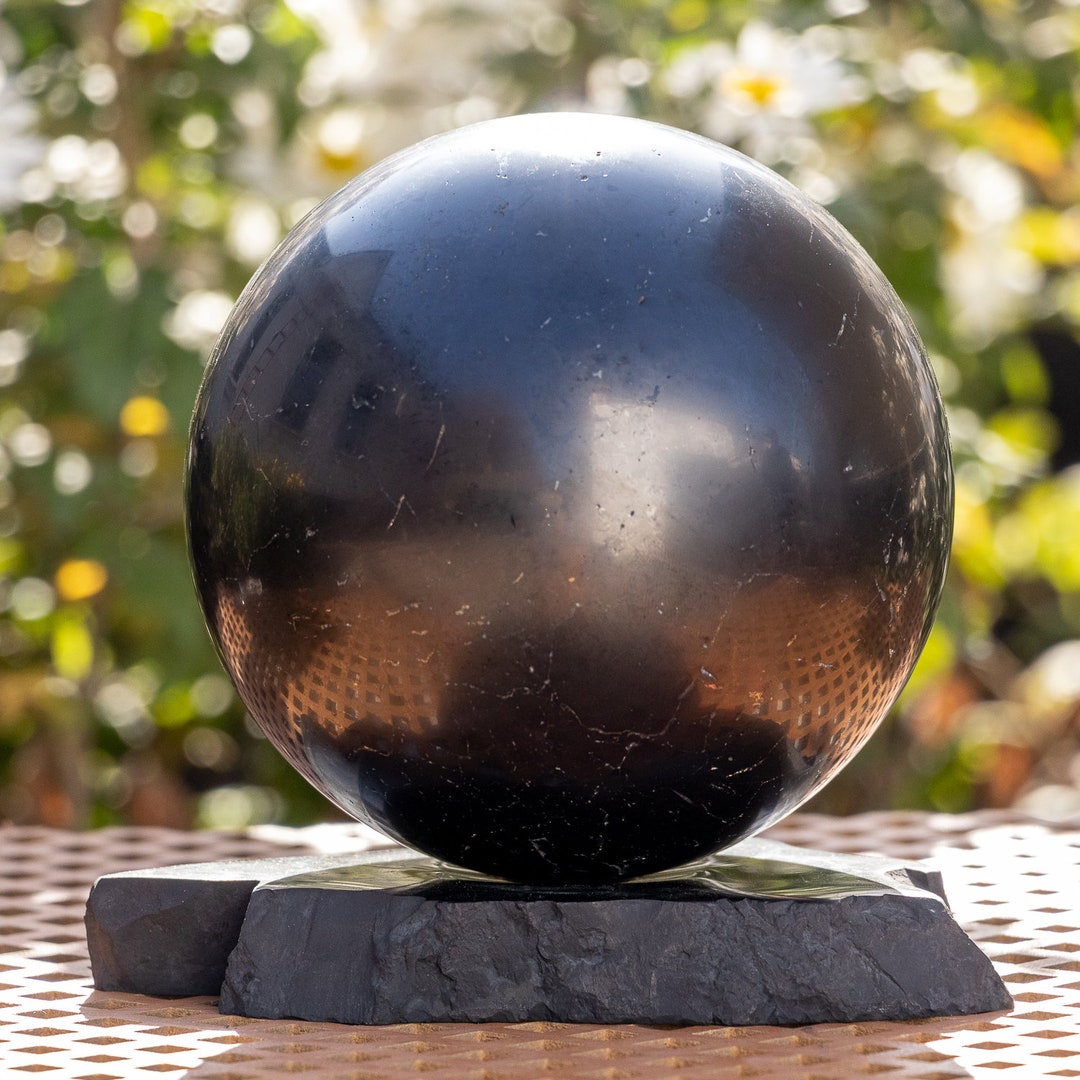 Huge Authentic Shungite Polished Sphere With Stand 5.63 Inch Crystal ...