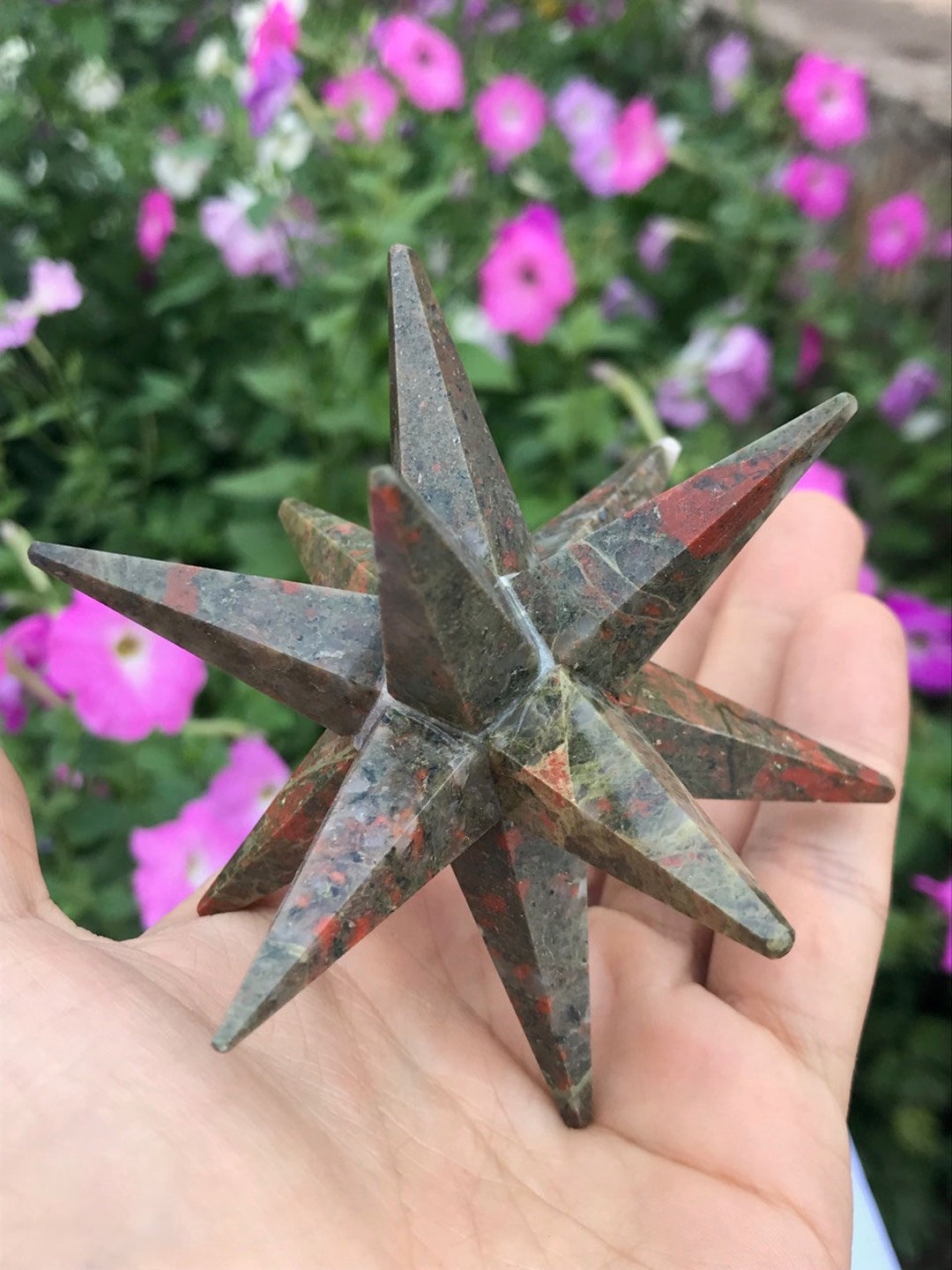 LARGE 12 Point Unakite Merkaba Stone Star Sacred Geometry Healing ...