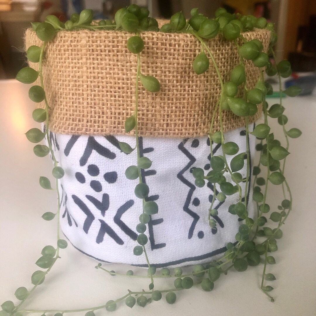 140mm Cotton/hessian Planter/pot Cover for Indoor Plants in White ...