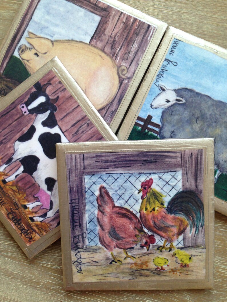 COASTERS!! Farm Animal Coasters With Gold Trim - Etsy