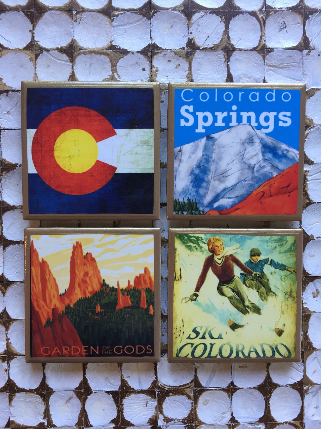 COASTERS!! Vintage Colorado Travel Poster Coasters With Gold Trim - Etsy