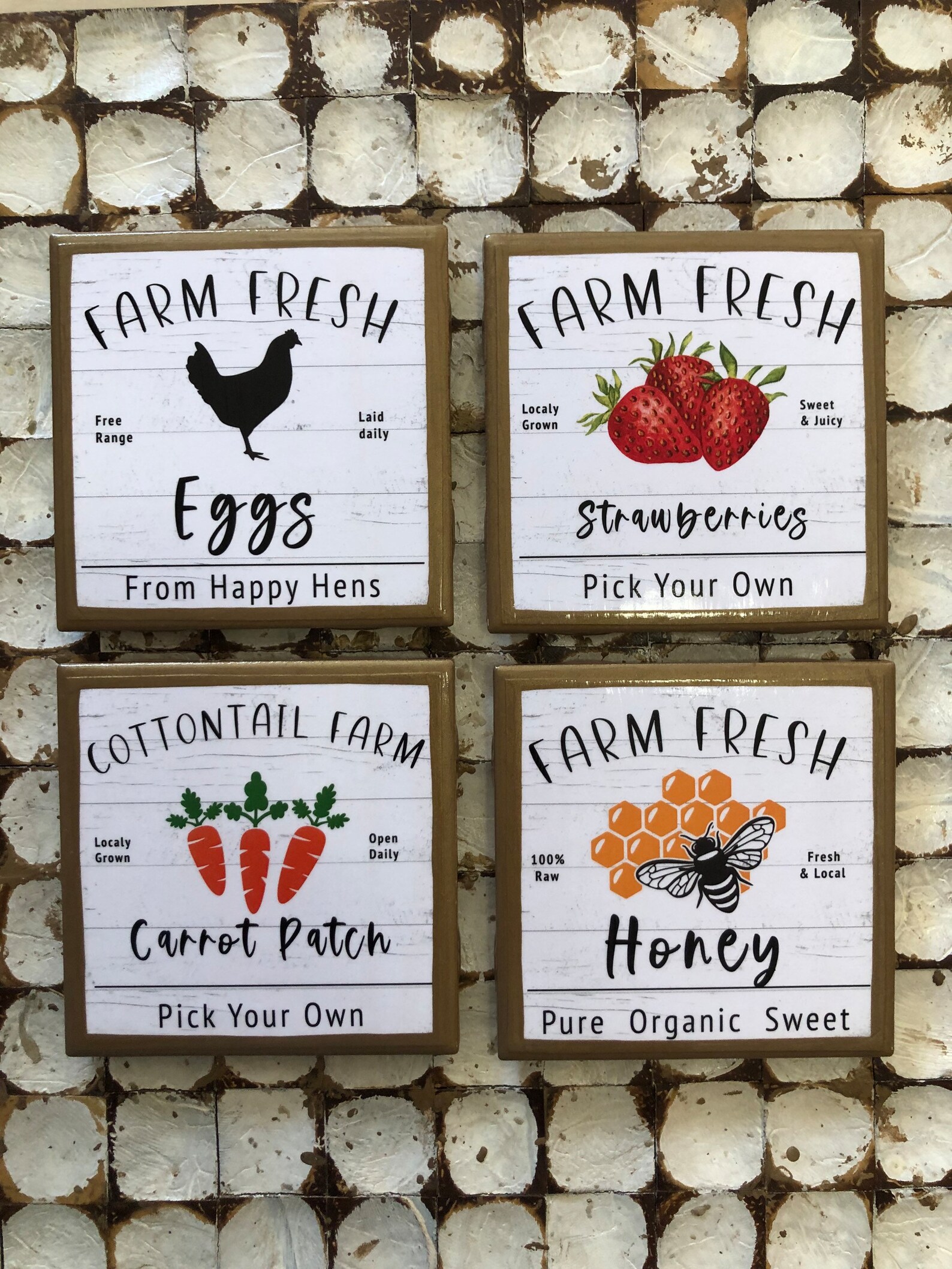 COASTERS! Farm Fresh Farmhouse Inspired Coasters With Gold Trim - Etsy