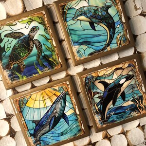 COASTERS! Stained Glass Inspired Sea Life Coasters With Gold Trim - Etsy