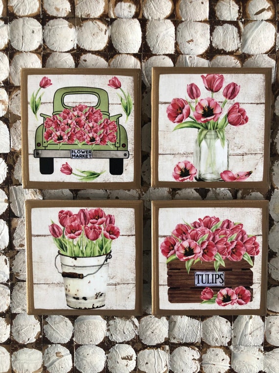 COASTERS Farmhouse Inspired Tulip Coasters With Gold Trim | Etsy